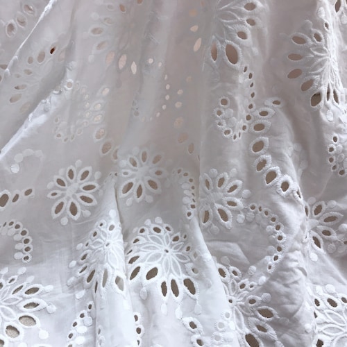 White Cotton Fabric With Embroidered Flower Eyelet Embroidery - Etsy