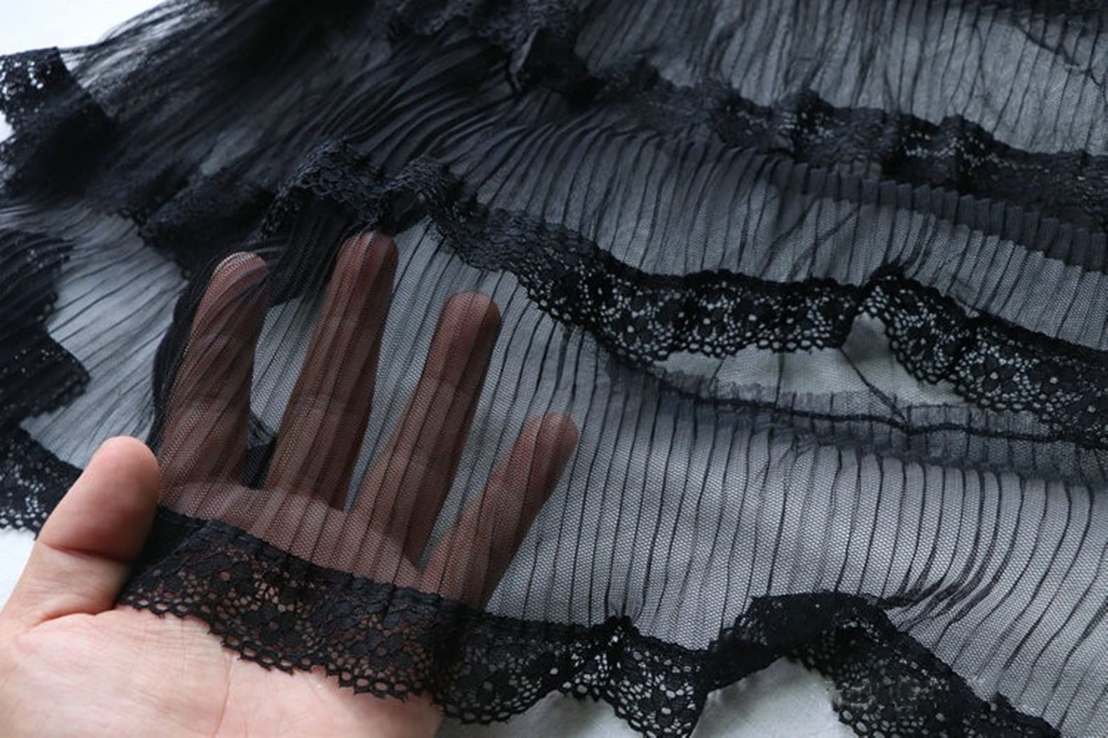 Beige /black Ruffle Fabric Ruffled Tulle Fabric Pleated | Etsy