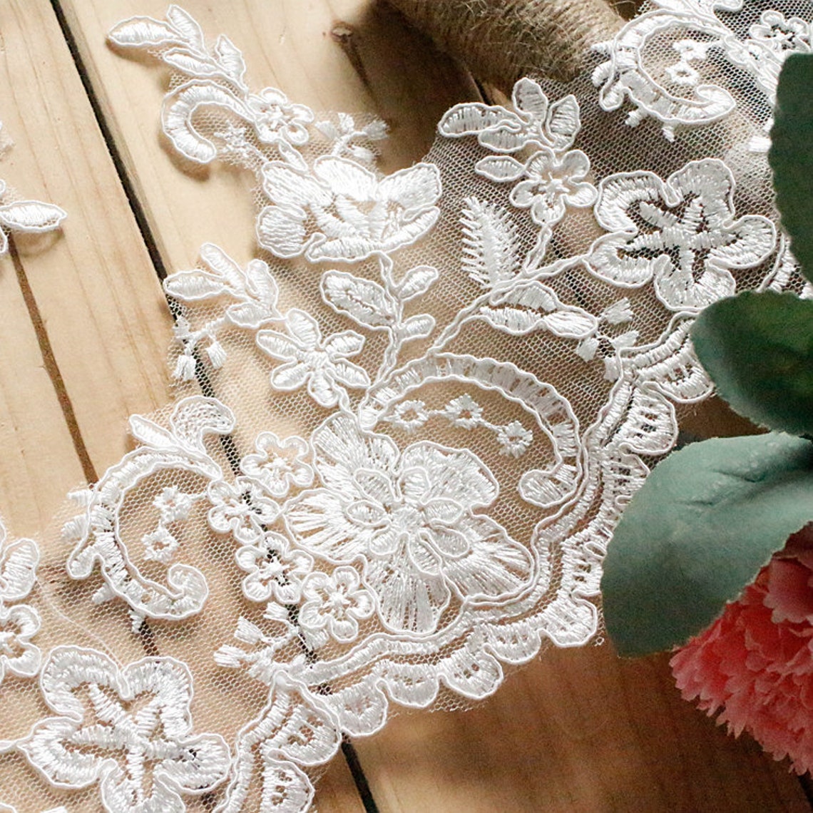 Alencon Lace Trim Lovely Ivory Flower Lace Trim Beautiful | Etsy