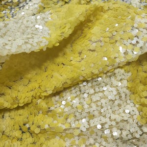 White Yellow Sequined Fabric, Shiny Sequins Mesh Fabric for Party Gown ...