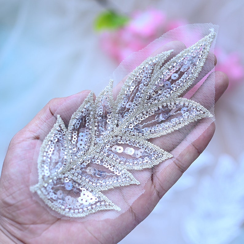 Leaf Lace Applique Leaf Lace Patch Beaded Leaf Patch - Etsy