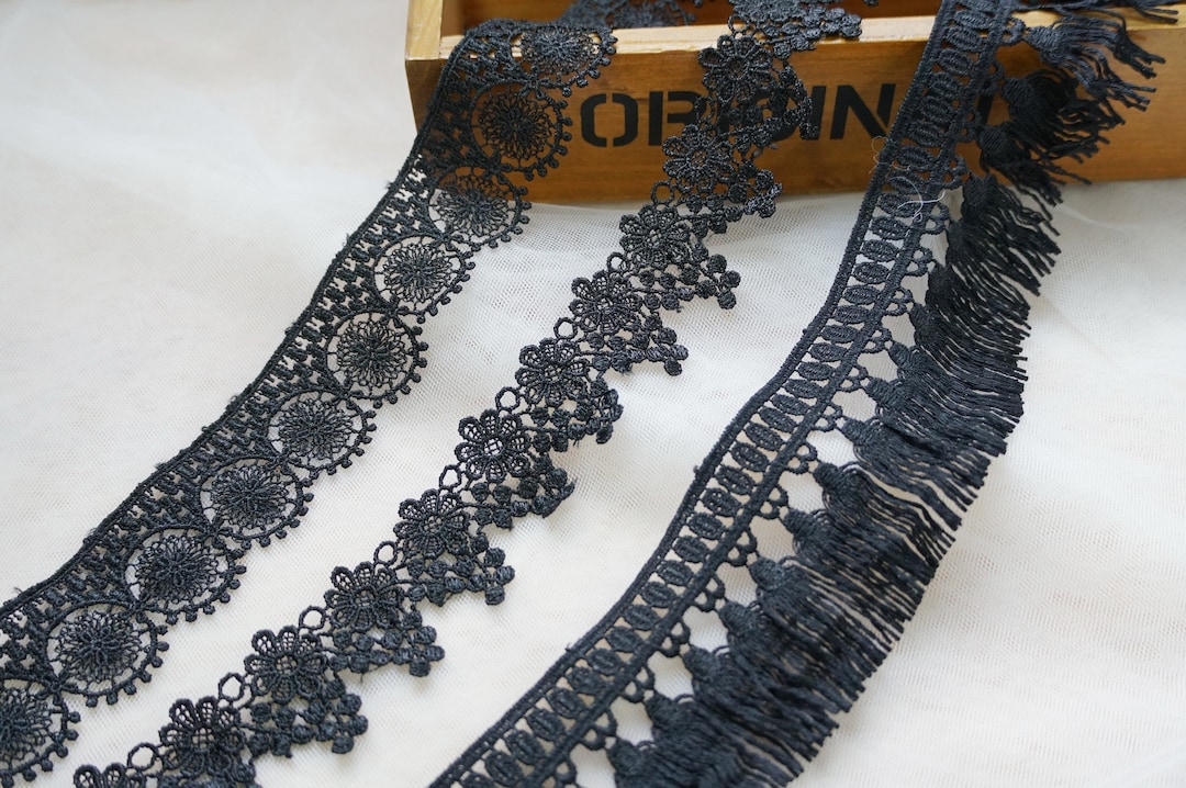 2 Yards Black Lace Trim, Black Venise Lace Trim, Hollowed Crochet Lace ...