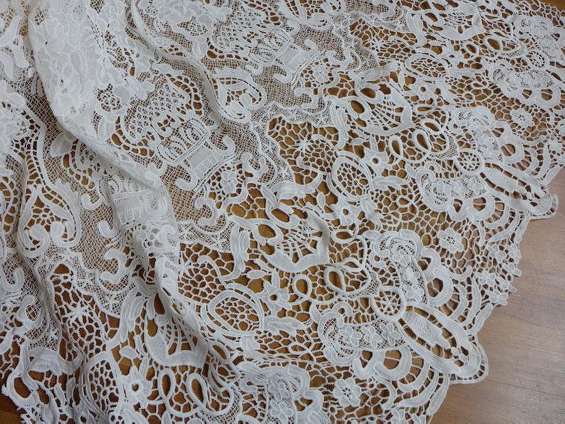 Off White Hollowed Out Fabric Vintage Venice Lace Fabric | Etsy