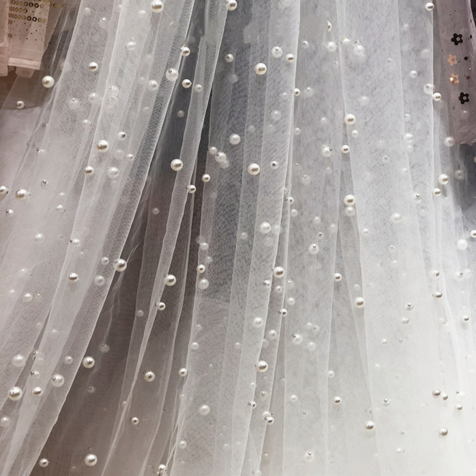 Pearl Lace Fabric Beaded Pearls Tulle Fabric 2 Sizes Pearl - Etsy