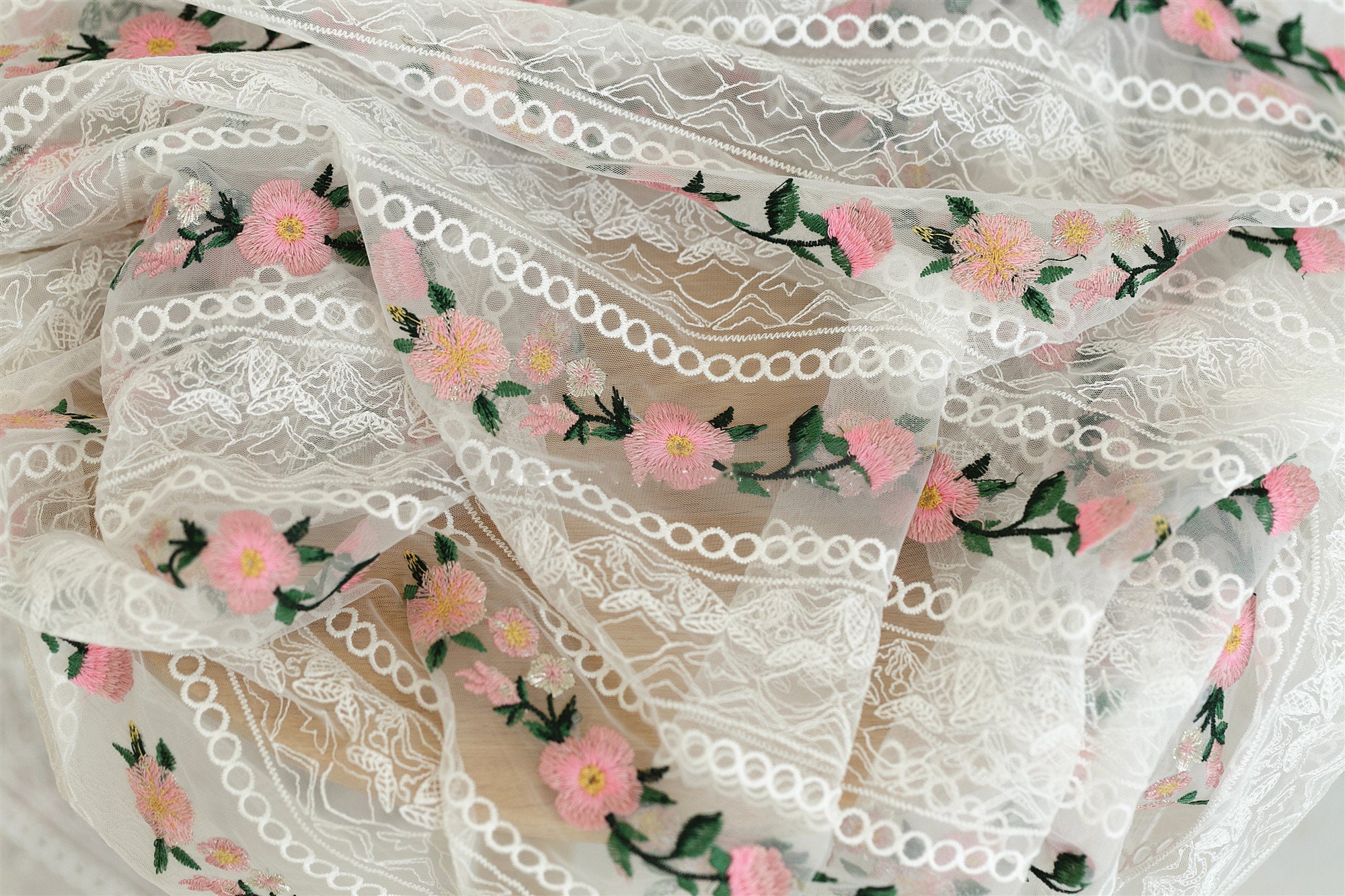 Gorgeous Embroidered Lace Fabric Multi-color Floral | Etsy