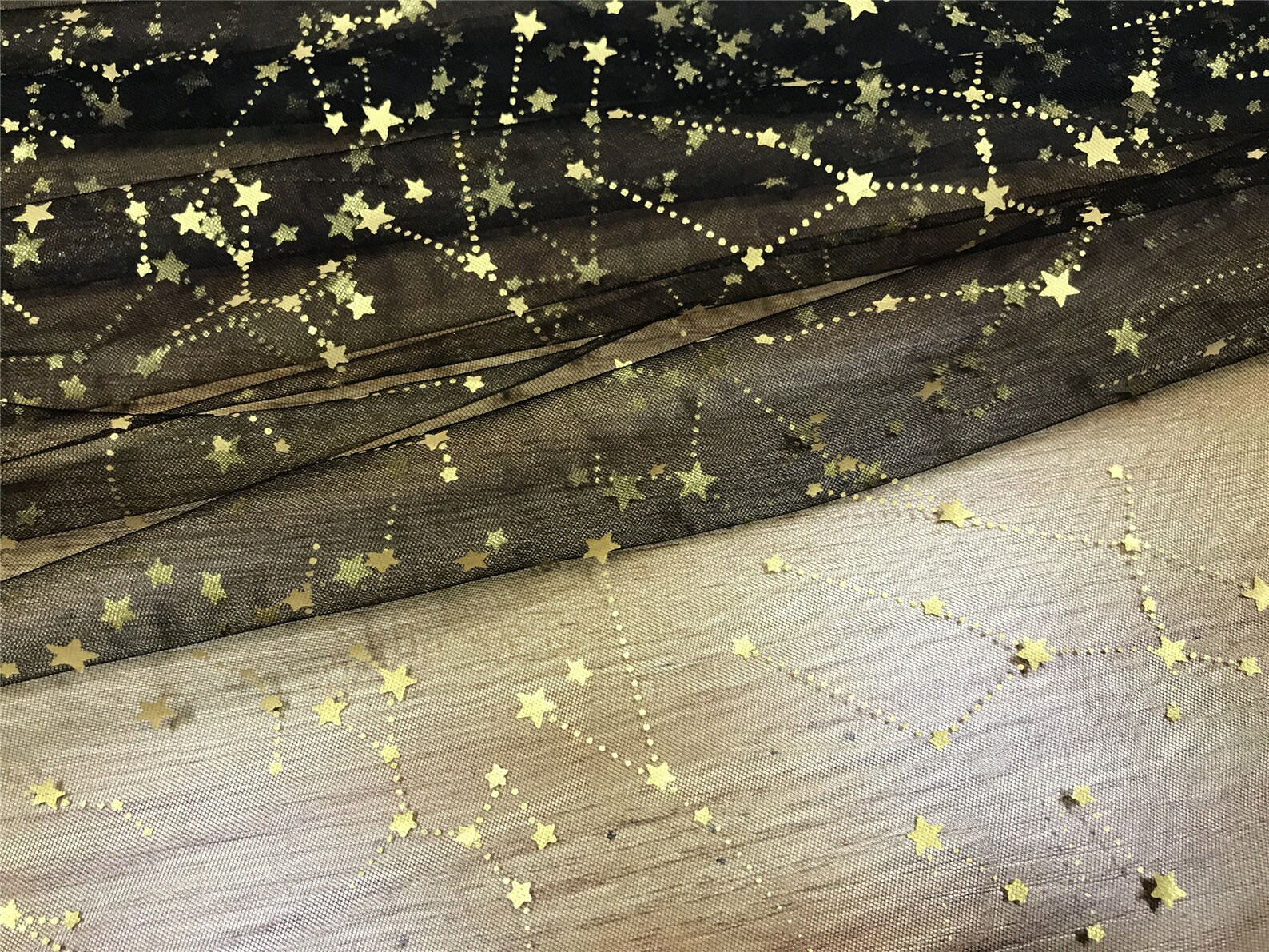 Star Tulle Fabric, Print Gold Star Constellation Tulle Mesh Lace Fabric ...