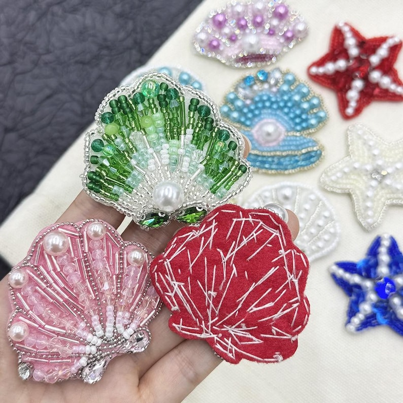 Colorful 3d Applique, Cute Sew-on Shell Pearl Beaded Patch for Party ...