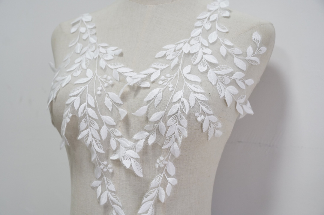 One Pair - Irregular Unique Leaf Embroidered Lace Applique for Wedding ...