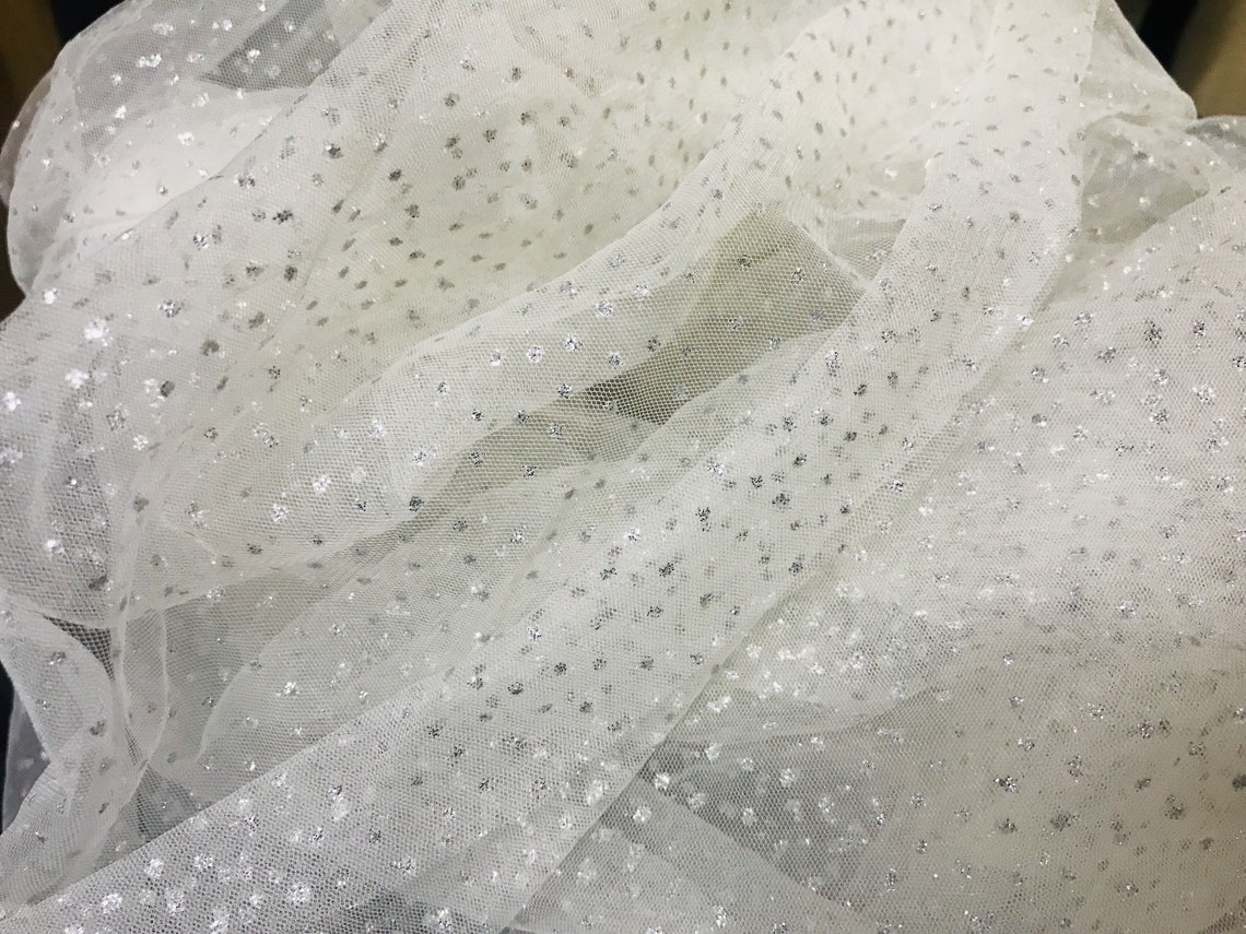 Shiny glitter lace fabric glued glitter tulle fabric sliver | Etsy