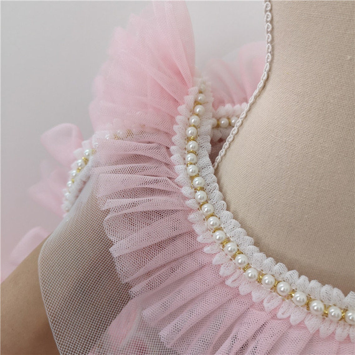 Elegant Ruffle Lace Trim With Pearl Beautiful Tulle Ruffle | Etsy