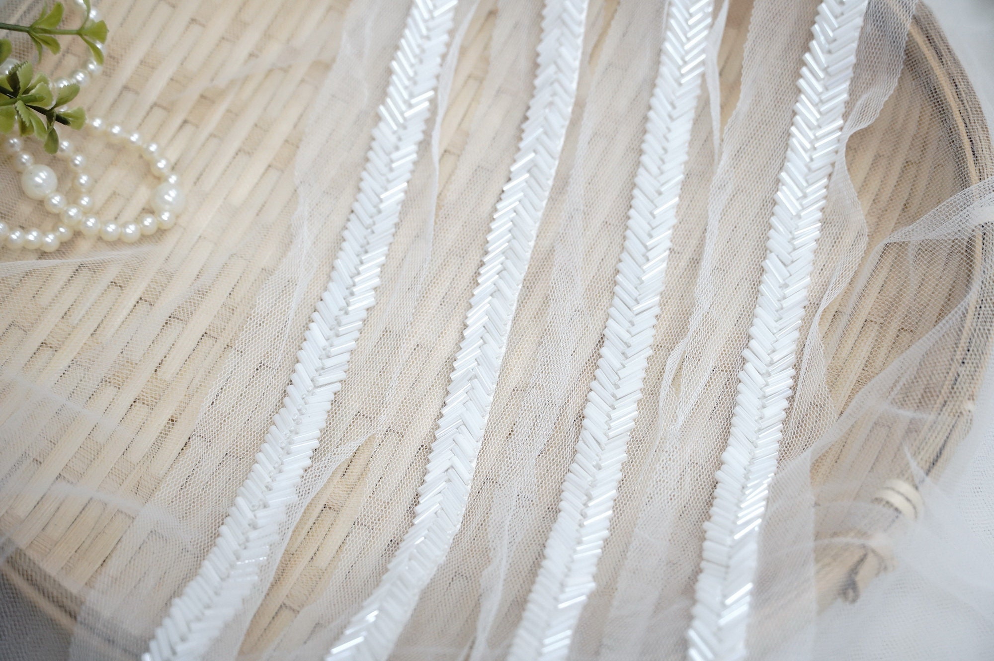 Off White Beaded Trim Beaded Mesh Trim Beaded Lace Trim | Etsy