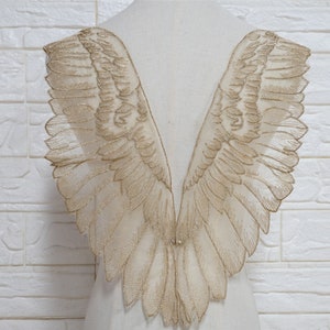 Rose Gold Wing Applique, Angel Wing Embroidery Organza Applique, Pair ...