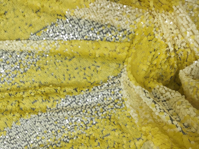 White Yellow Sequined Fabric, Shiny Sequins Mesh Fabric for Party Gown ...
