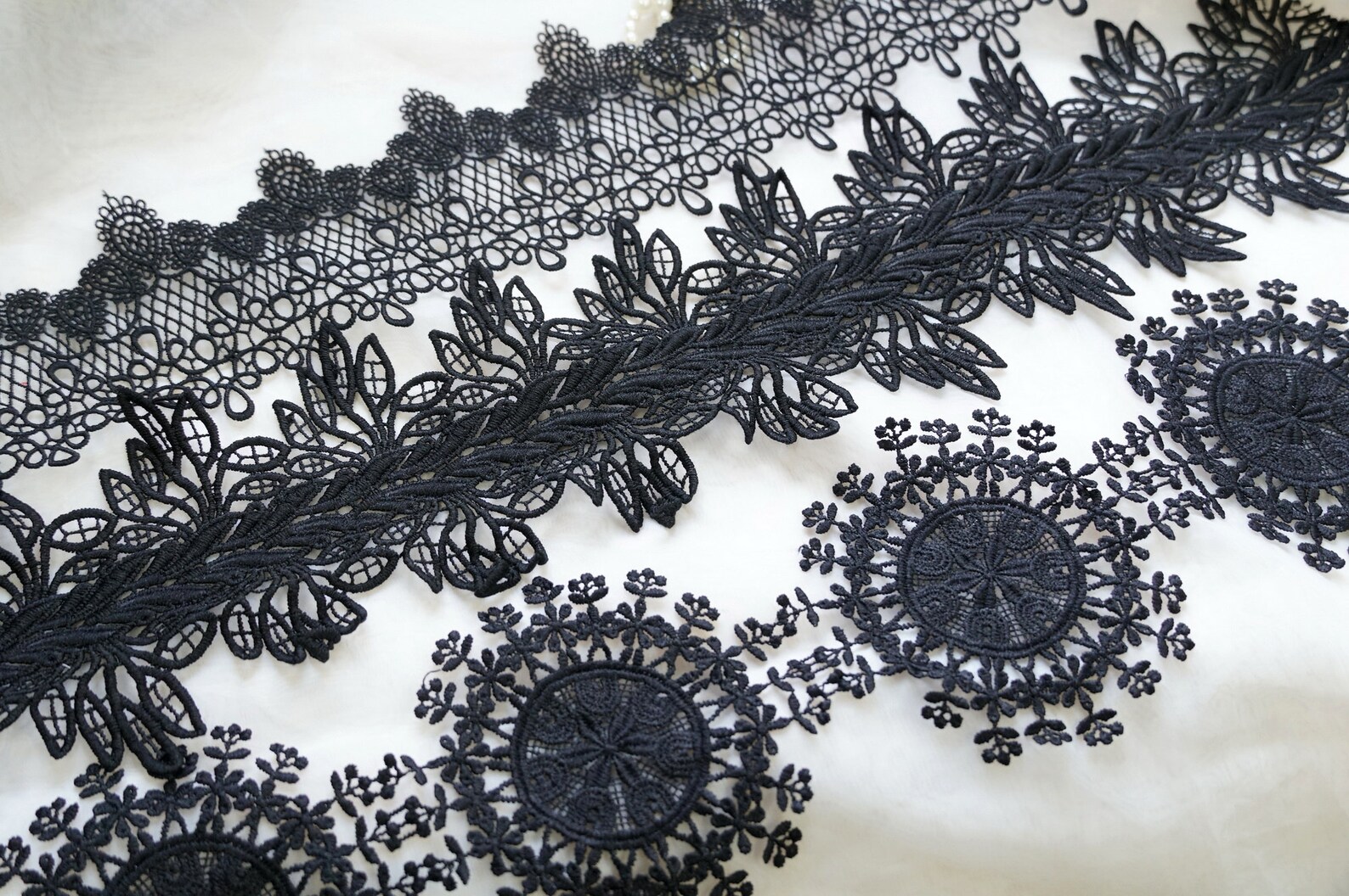 Venice Lace Trim, Circle Lace Trim, Black Guipure Lace Trimming for ...