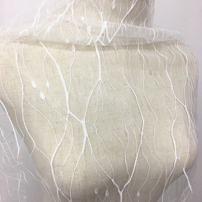 Off White Lace Fabric Thin Branch Mesh Lace Fabric Tulle - Etsy