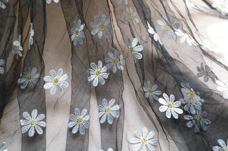 Lovely White-Yellow Daisy Lace Fabric Daisy Tulle Fabric | Etsy