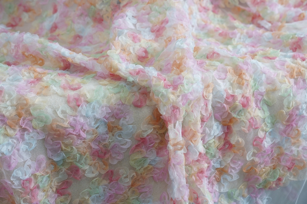 Colorful 3d Flower Tulle Fabric, Delicate Flower Embroidery Tulle for ...