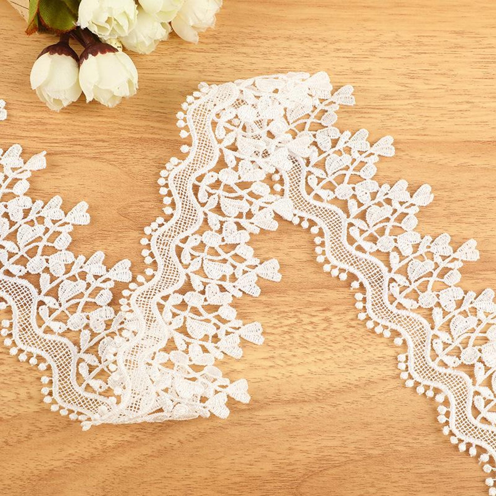 14 Yards Embroidered Venice Lace Trim, Cute Dots Heart Shape Lace Trim ...