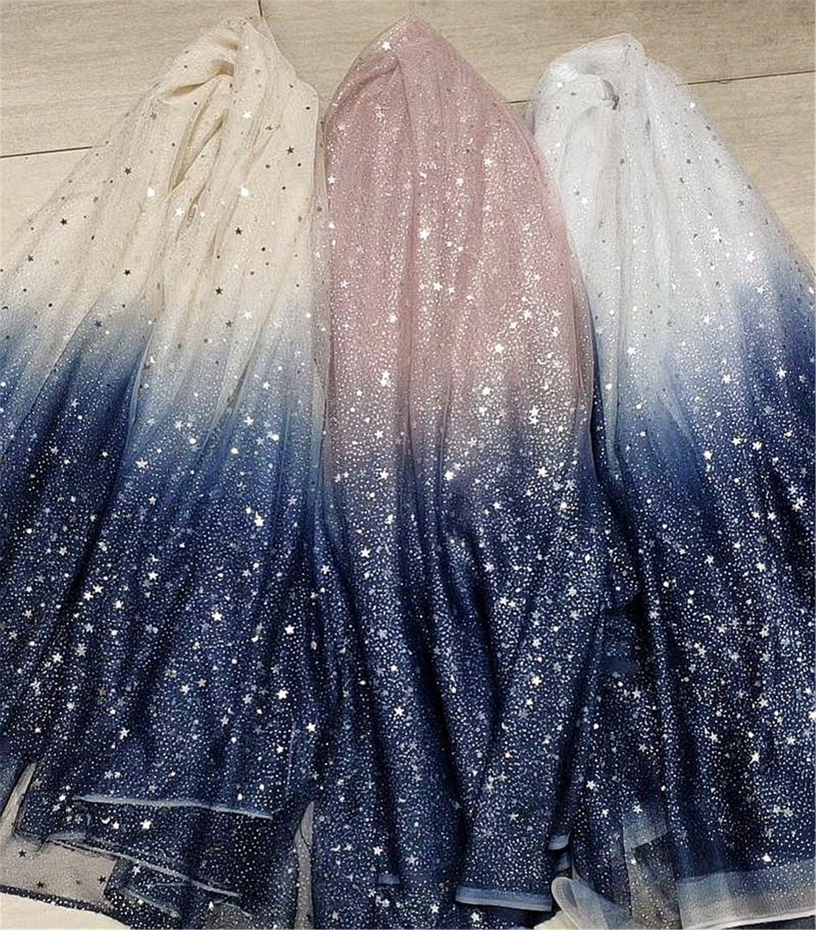 Gradient Tulle Fabric Ombre Tulle Metallic Silver Moon and | Etsy