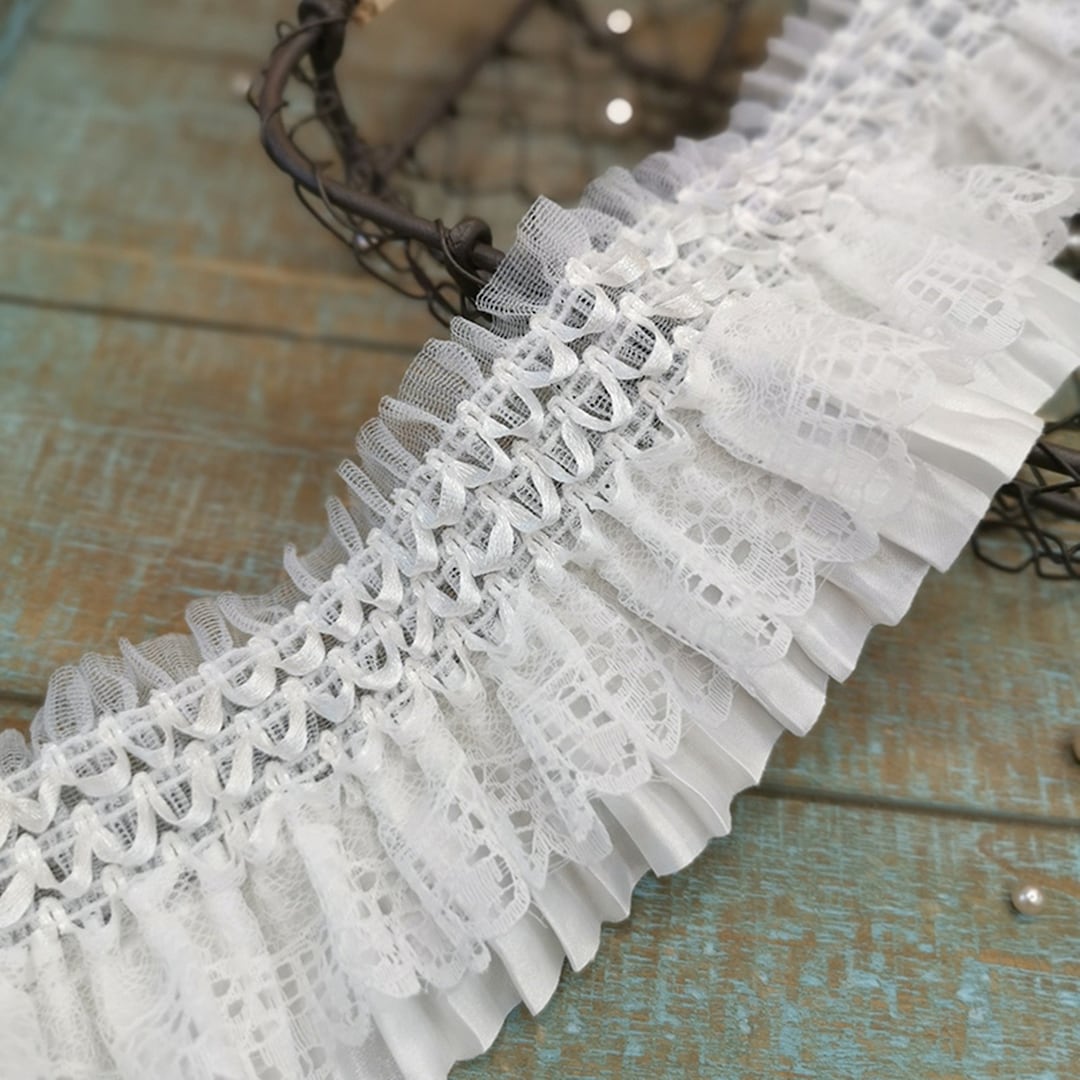 Stretch Ruffle Lace Trim off White Elastic Pleated Trim for Doll Dress ...