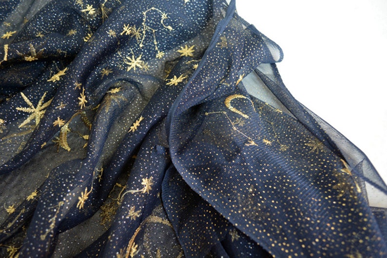 Embroidered Moon Pattern Lace Fabric Gold Glitter Star Moon | Etsy