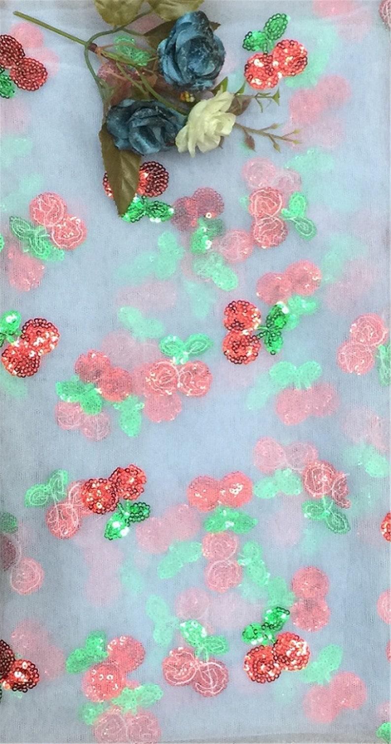 Cute Cherry Lace Fabric Sequins Lace Fabric Sequins Cherry | Etsy