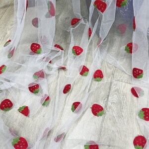Red Strawberry Fabric, Strawberry Embroidery Tulle Lace Fabric Net ...