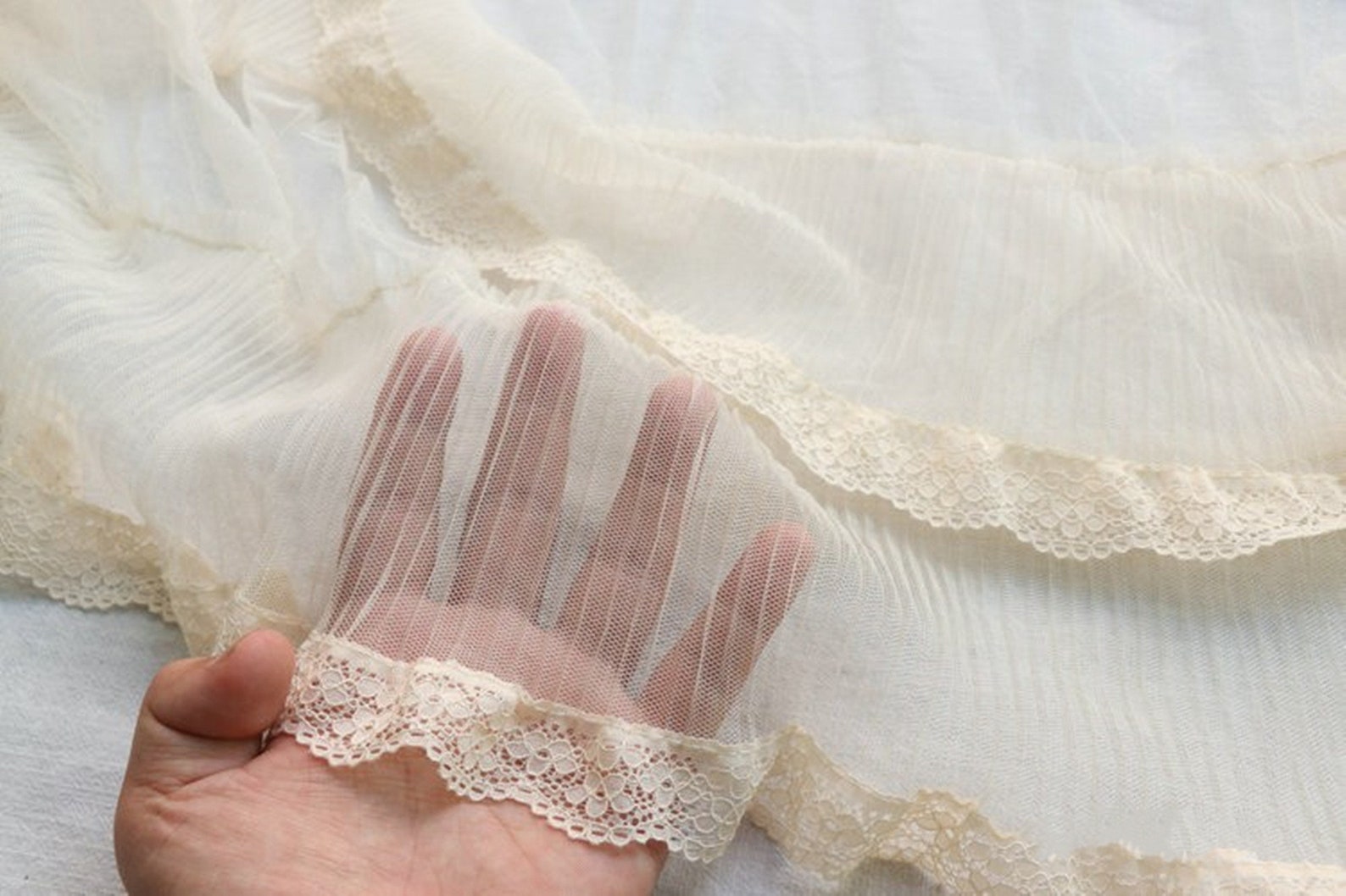 Beige /Black Ruffle Fabric ruffled tulle fabric pleated | Etsy