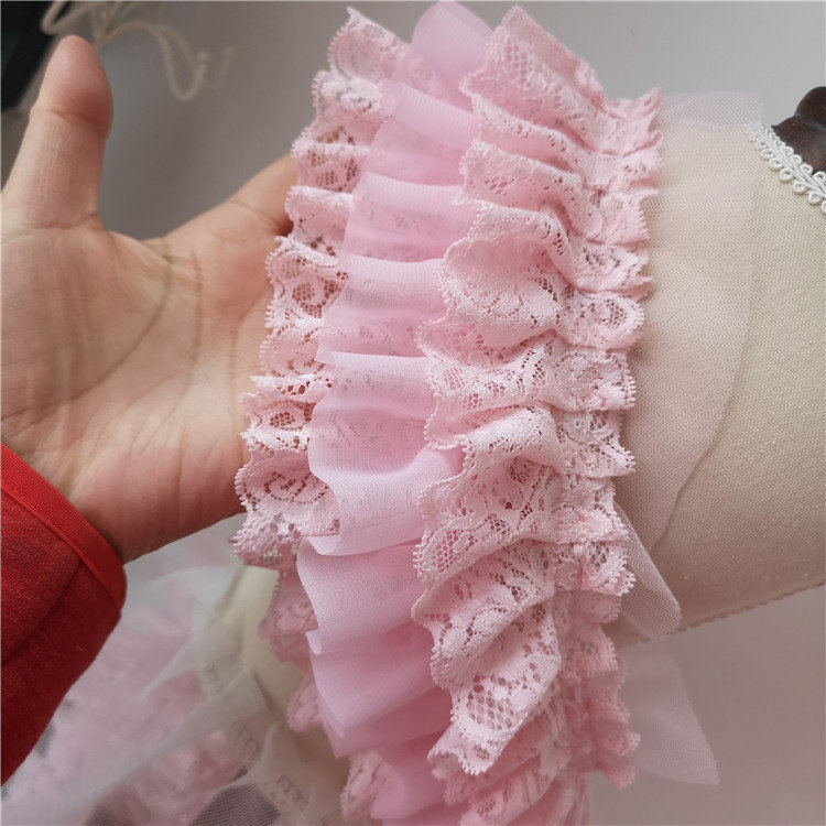 3 Layers Pink Ruffled Lace Trim Chiffon Ruffle Trim Elastic | Etsy