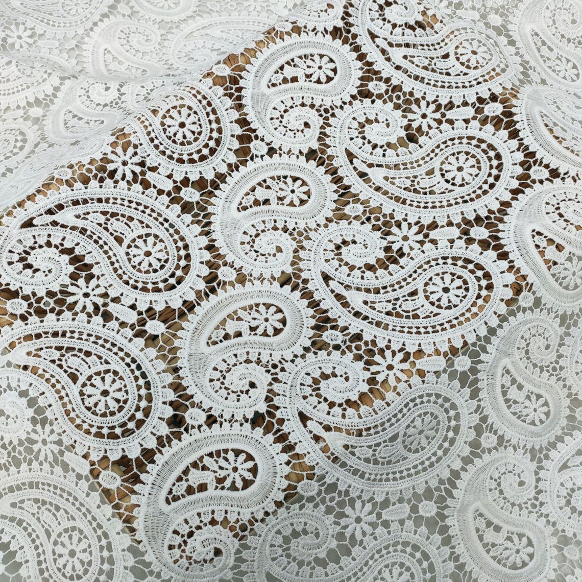 Stunning Heavy Guipure Lace Fabric, Hollowed Paisley Lace Fabric, Boho ...