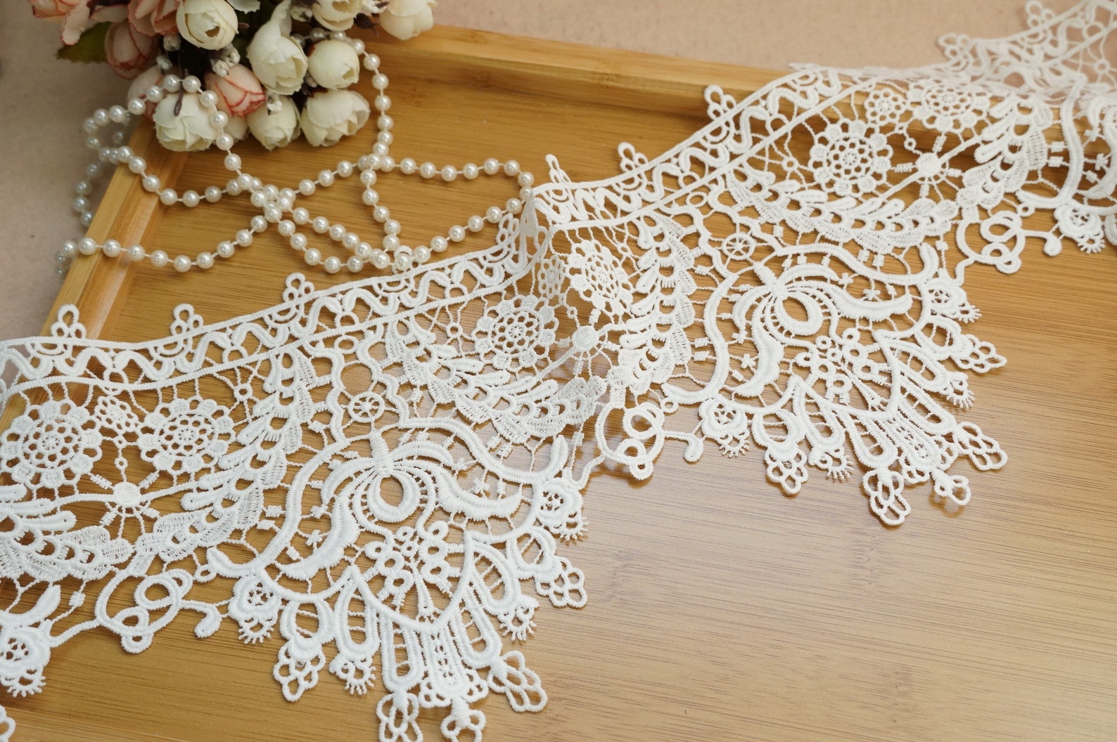 White scalloped lace trim 6.8 width hollow flower | Etsy
