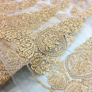 Exquisite Gold Lace Fabric, Golden Embroidery Mesh Lace Fabric, Soft ...