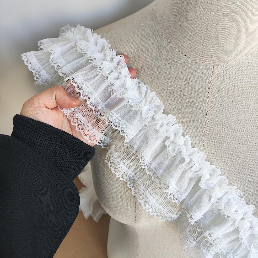 3" Wide Ruffle Lace Trim, 2 Layers Ruffled Trim, Pleated Trim for ...