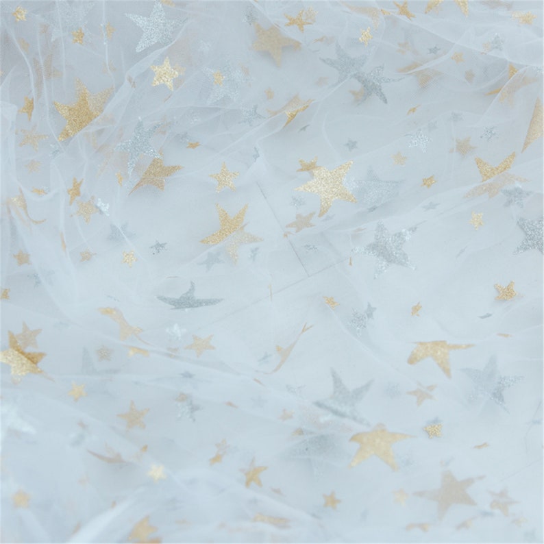Star Lace Fabric Glitter Star Lace Fabric Gold and Silver - Etsy