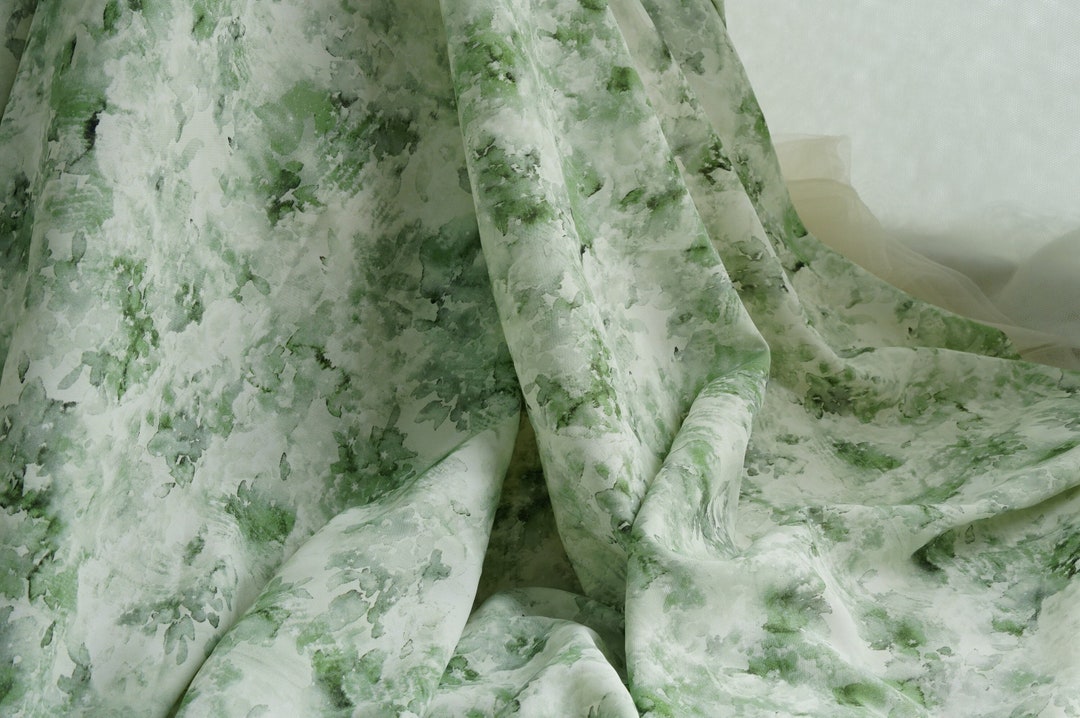 Green Floral Fabric, Soft Unique Flower Print Fabric for Blouse, Summer ...