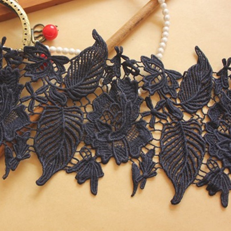 6.69 Wide Black Lace Trim Guipure Rose Floral Leaf Lace - Etsy