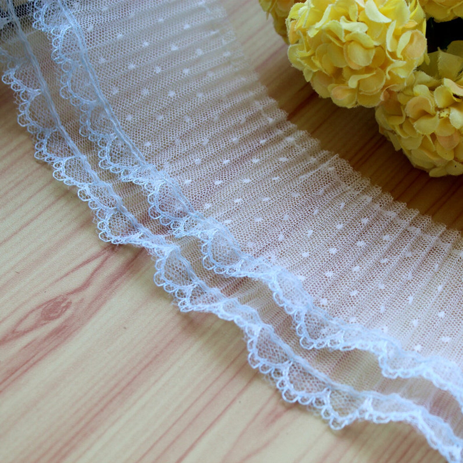2 Yards Ruffle Lace Trim, Cute Polka Dots Scalloped Trim for Doll Dress ...