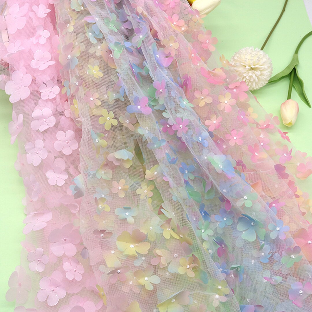 Ombre Delicate 3D Flowers Embroidery on Tulle Fabric for Flower Girl ...
