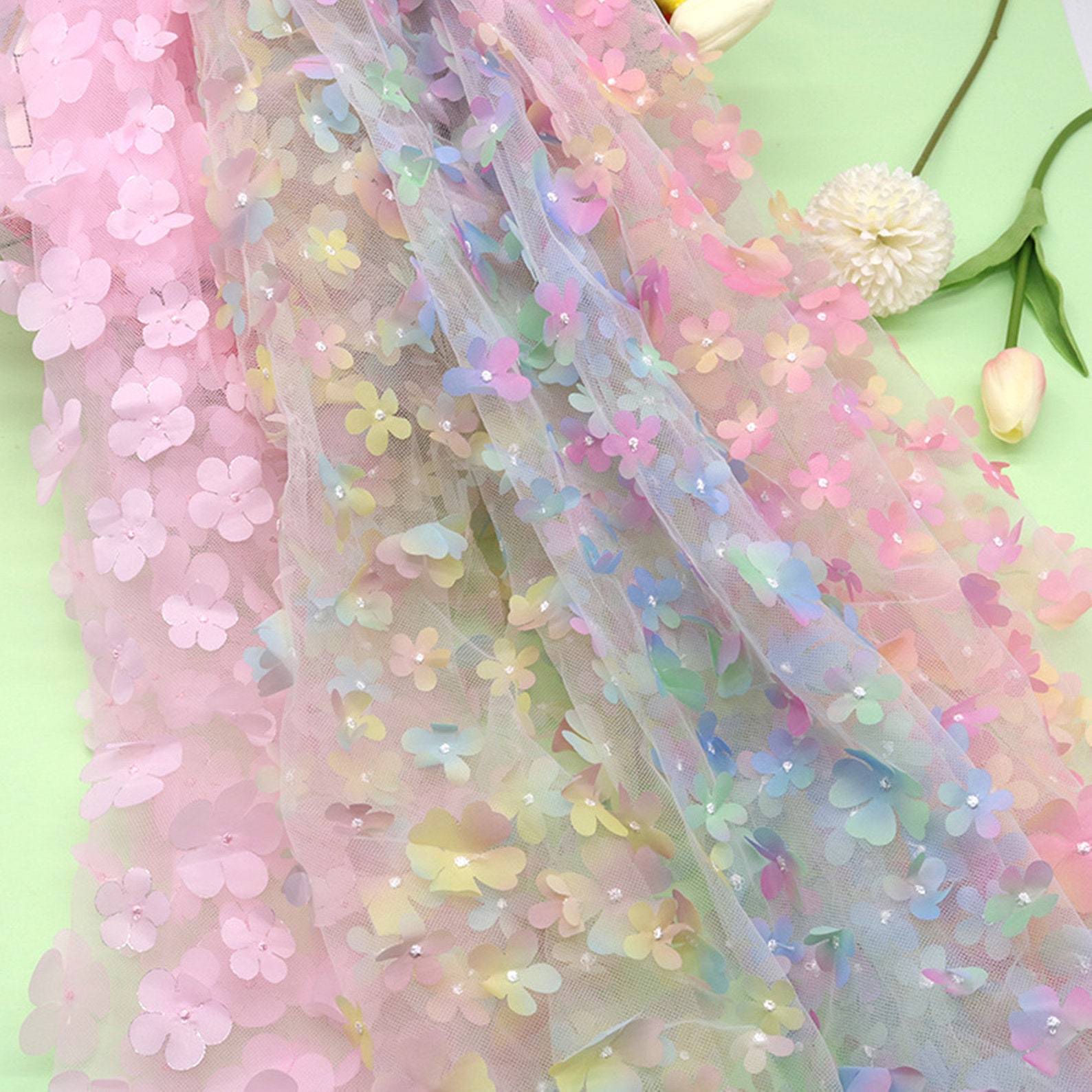 Ombre Delicate 3D Flowers Embroidery on Tulle Fabric for Flower Girl ...
