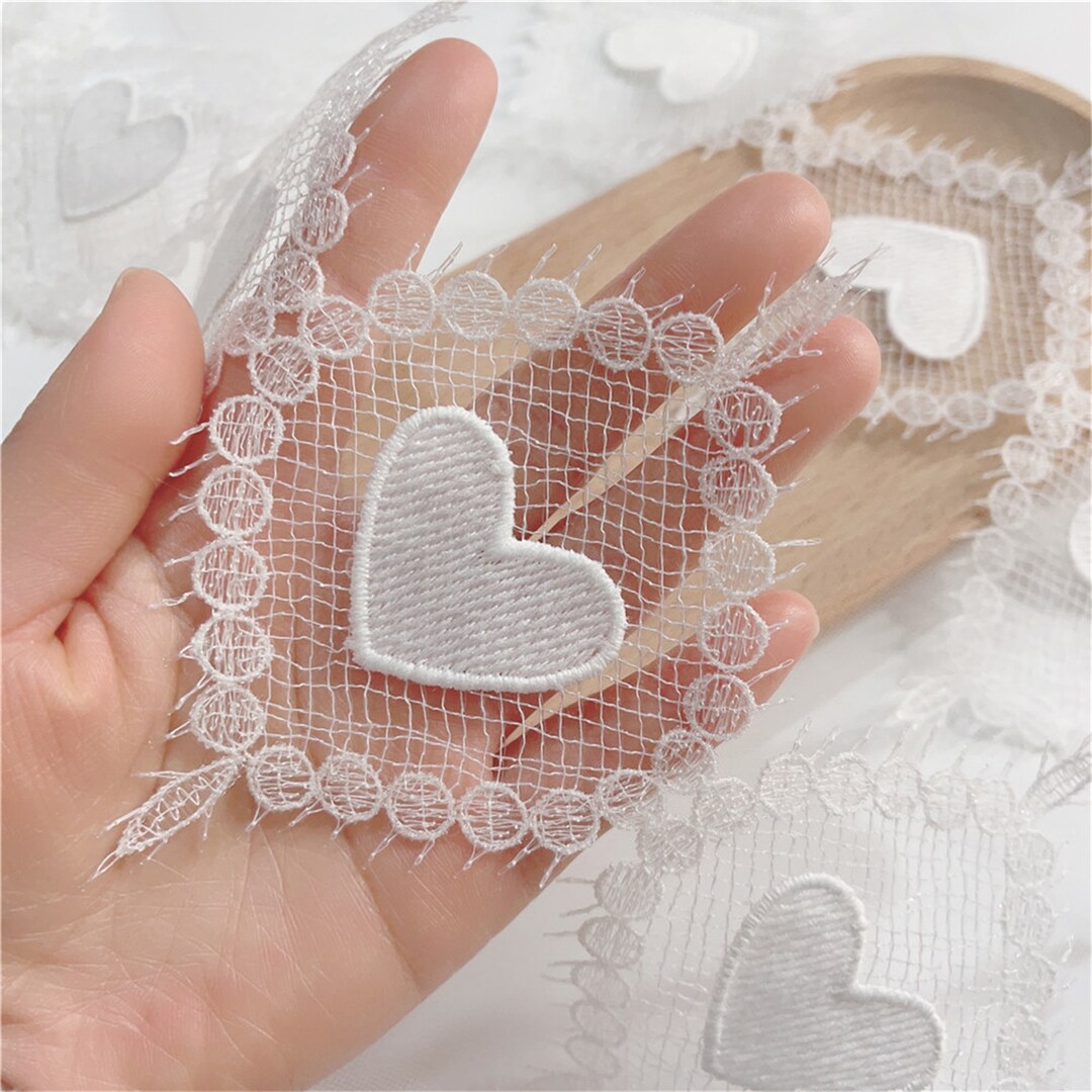 Hollow Out Heart Embroidered Lace Trim With Eyelash Edges, Heart Lace ...