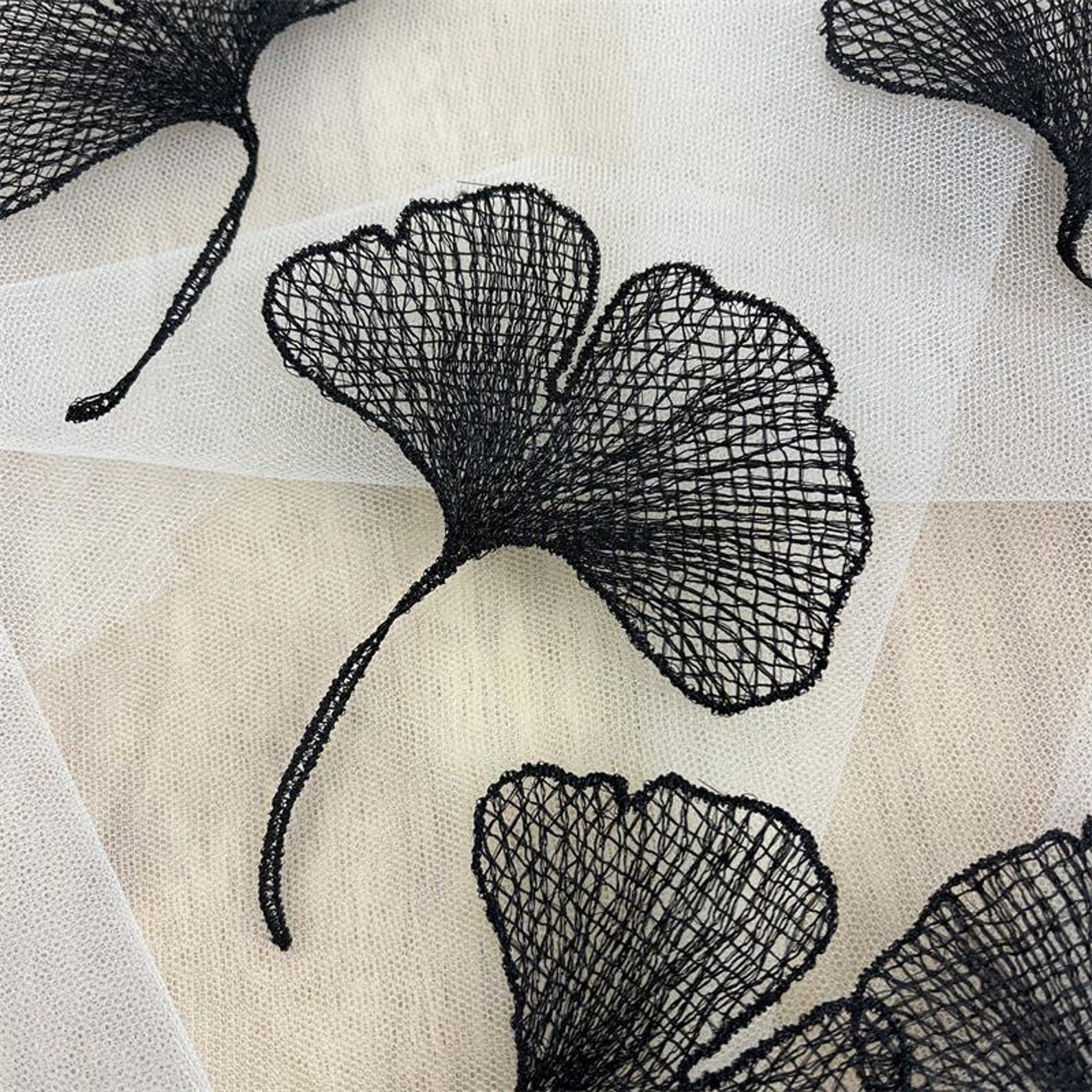 Black White Lace Applique, Hollowed Ginkgo Leaf Patch for Wedding Dress ...