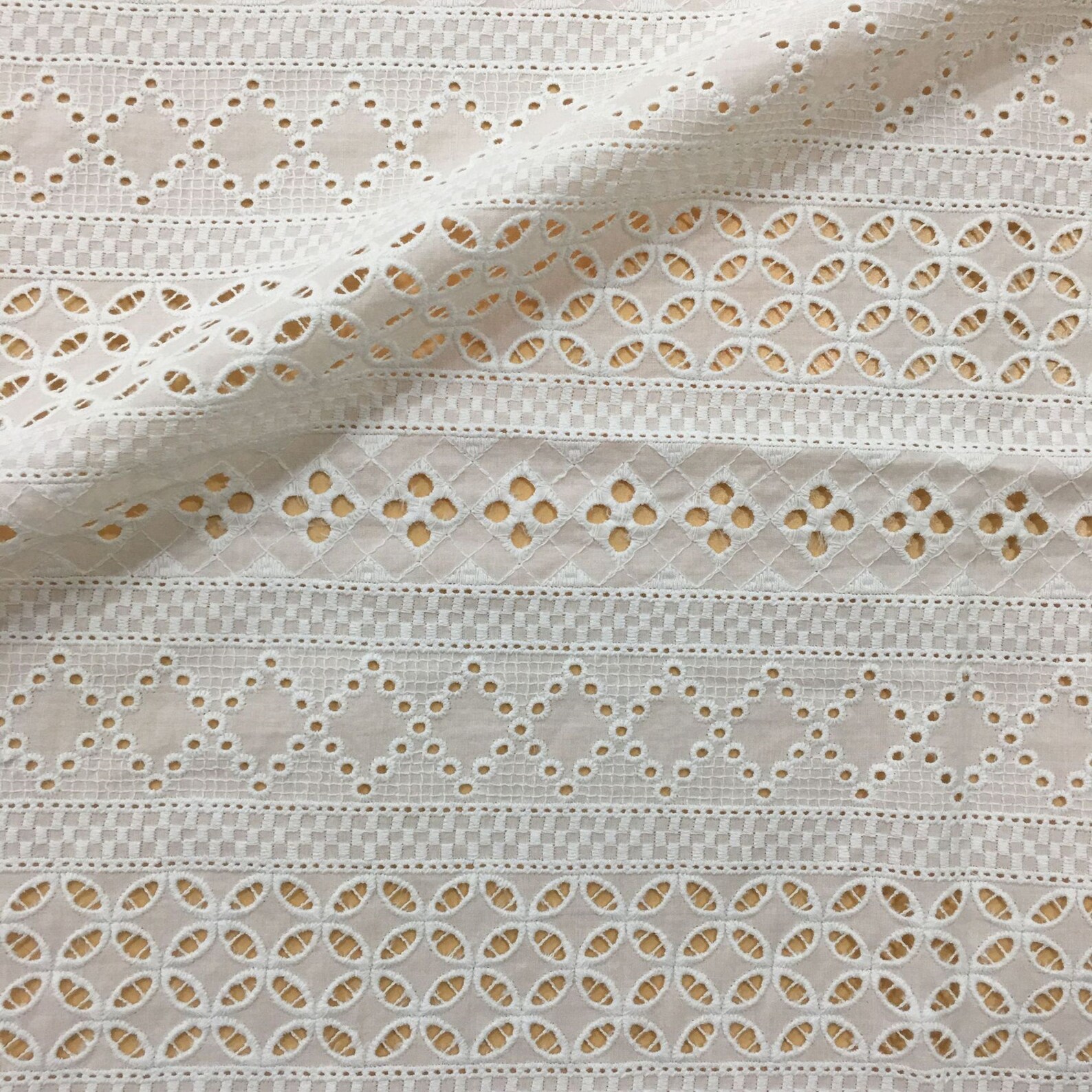 Cotton Fabric Eyelet Embroidery Fabric Geometric Stripe Lace - Etsy