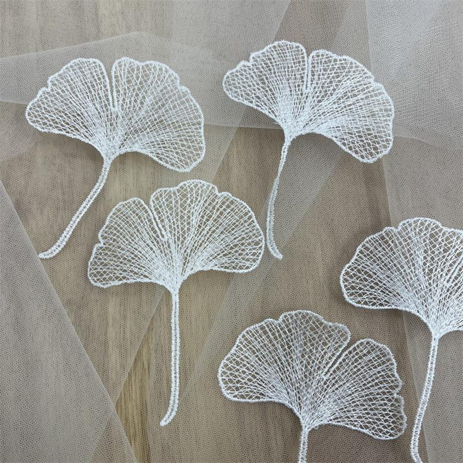 Black White Lace Applique, Hollowed Ginkgo Leaf Patch for Wedding Dress ...