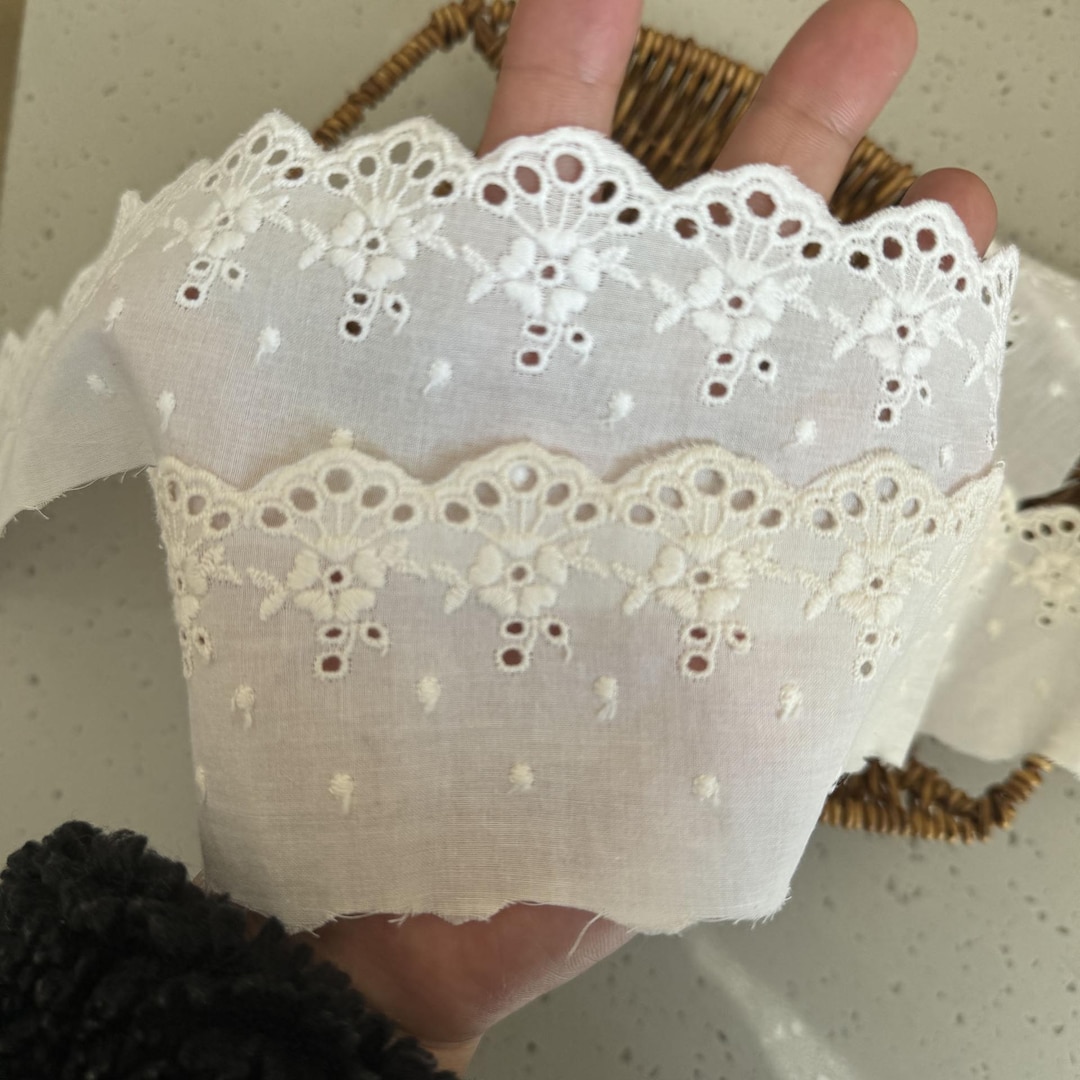 White Beige Cotton Lace Trim, 2.4 Wide Cotton Lace Trimming, Flower ...