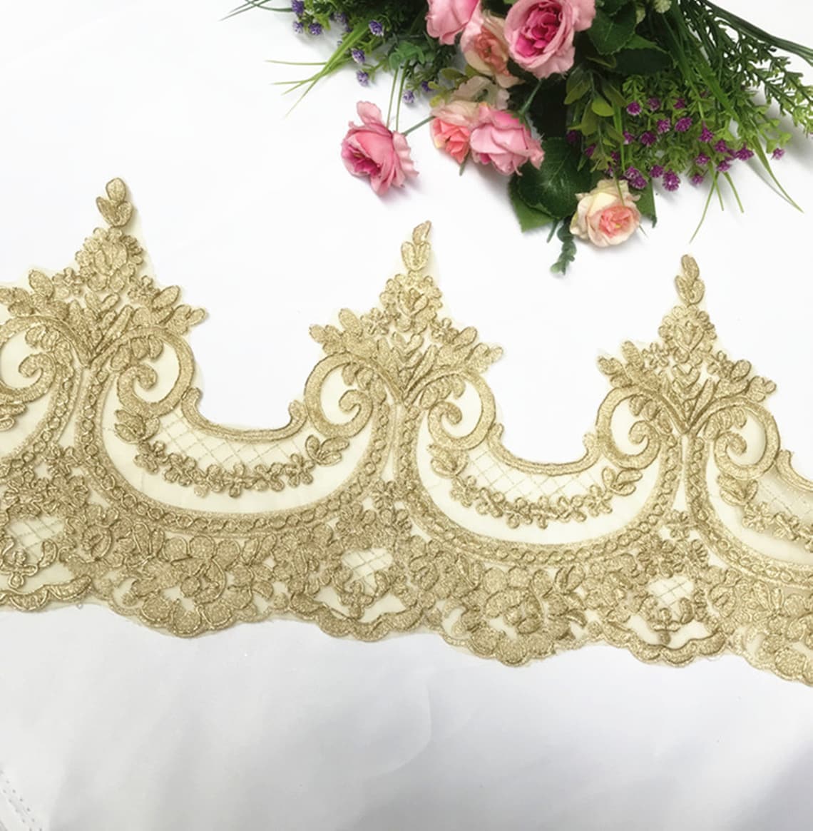 Luxury Gold Lace Trim Retro Alencon Floral Lace Trim Bridal - Etsy