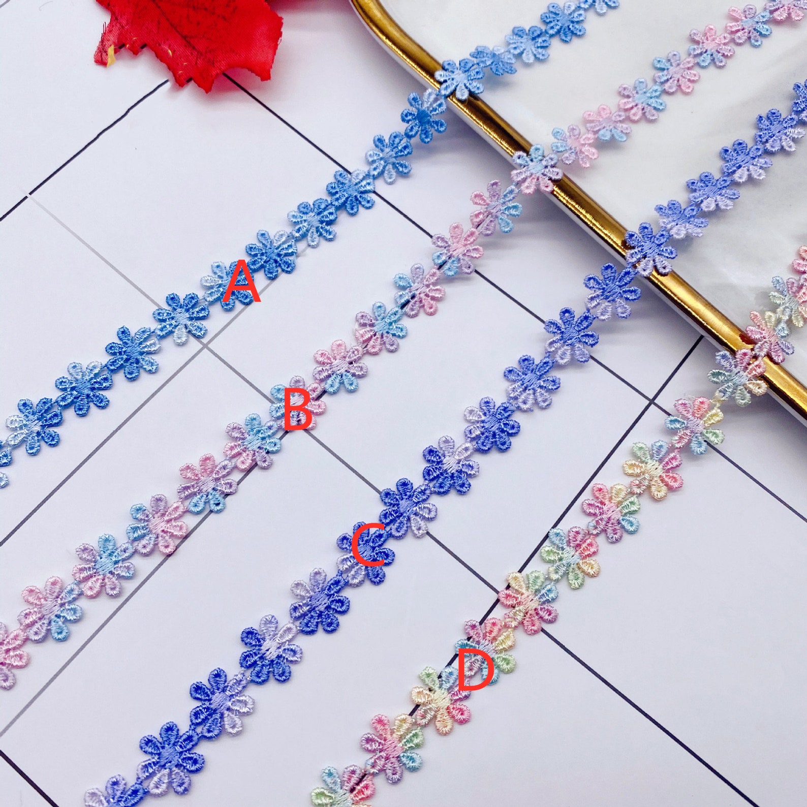 Floral Lace Trim Dreamy Colorful Lace Trim Rainbow Flowers | Etsy