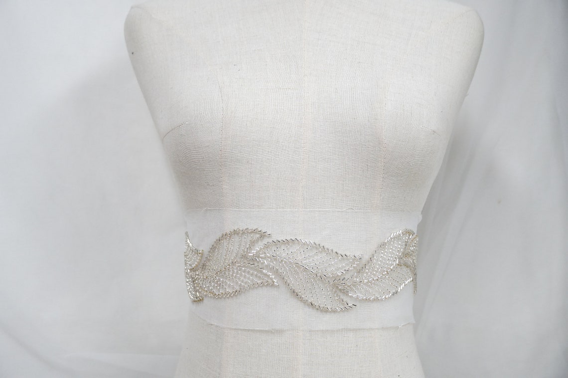 Luxury Silver Beaded Lace Trim Beaded Leaf Pattern Lace Trim - Etsy