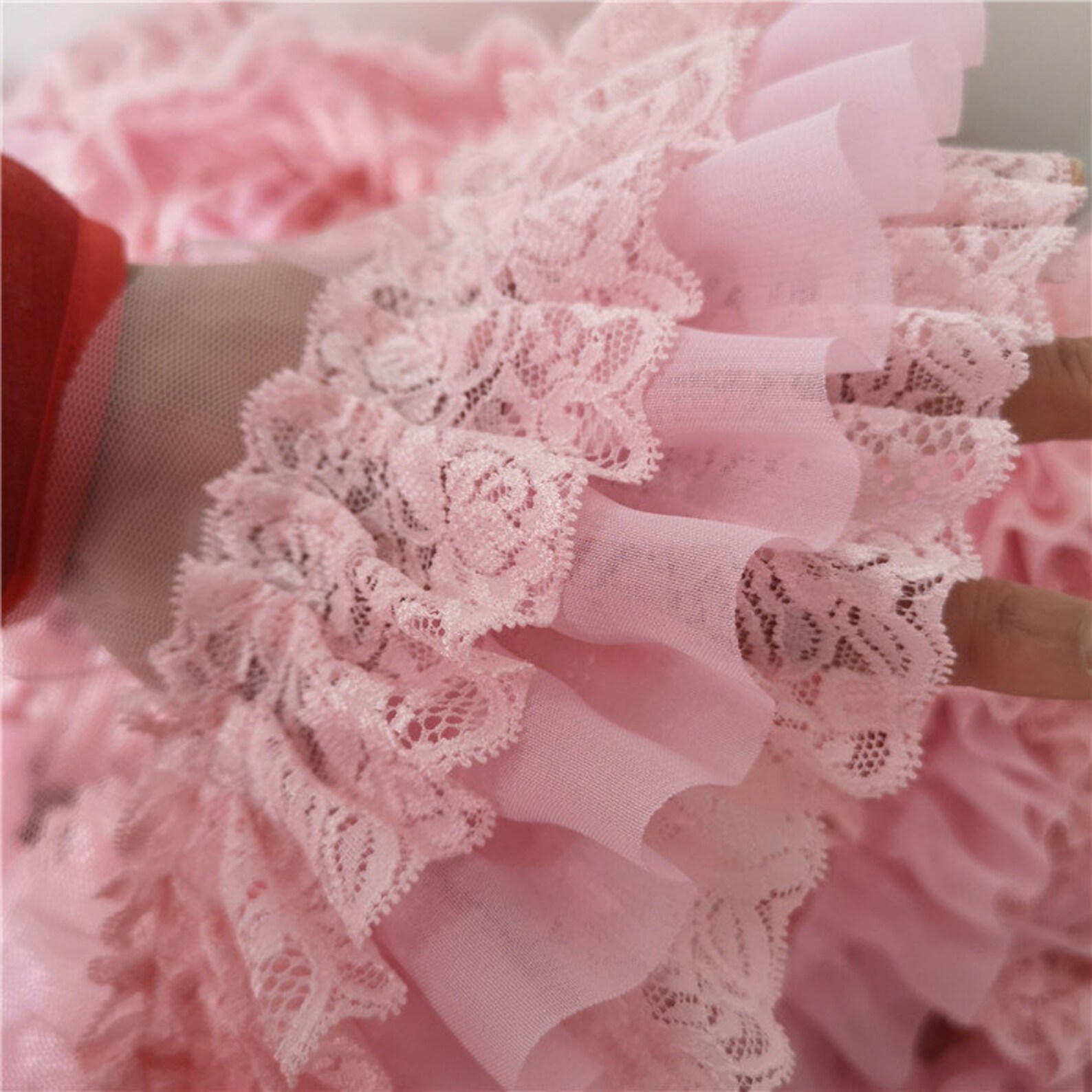 3 Layers Pink Ruffled Lace Trim Chiffon Ruffle Trim Elastic - Etsy