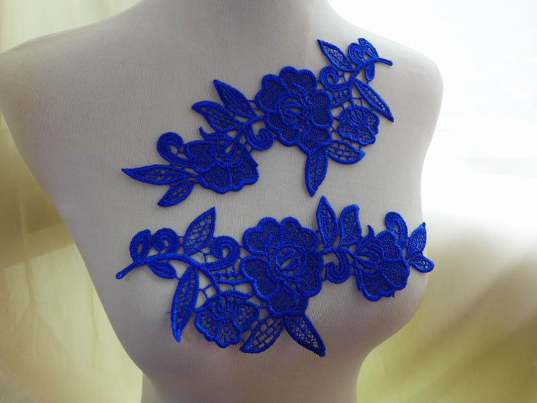 One Pair Royal Blue Lace Applique for Wedding Applique, Headband ...
