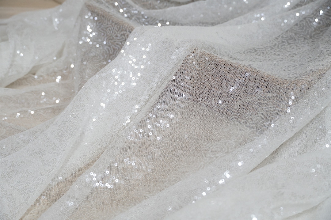 Clear Sequins off White Mesh Lace Fabric, Shinny Sequins Fabric for ...